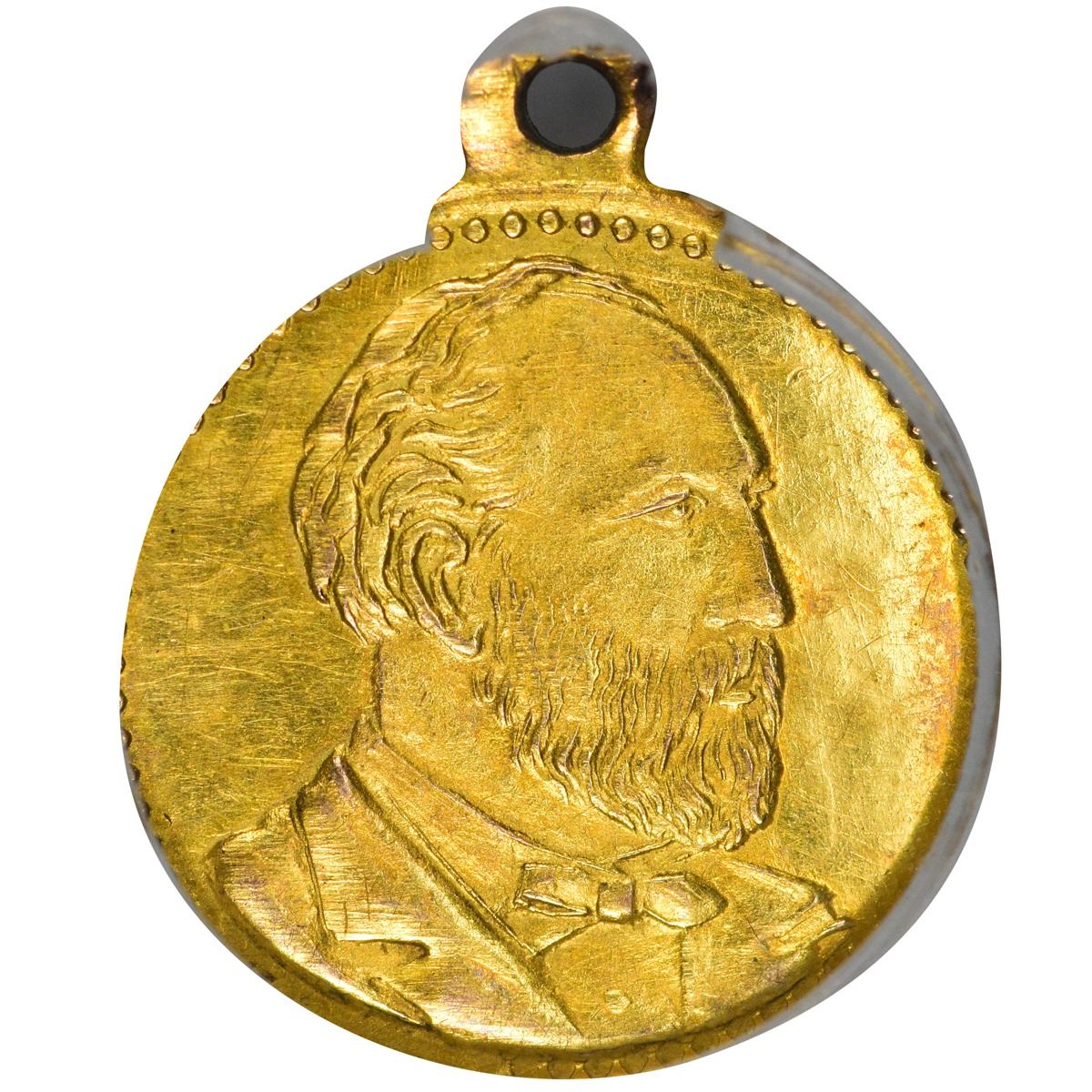 Undated (circa 1881) James Garfield Token. Gold. Looped. 10 mm. MS-63 NGC.