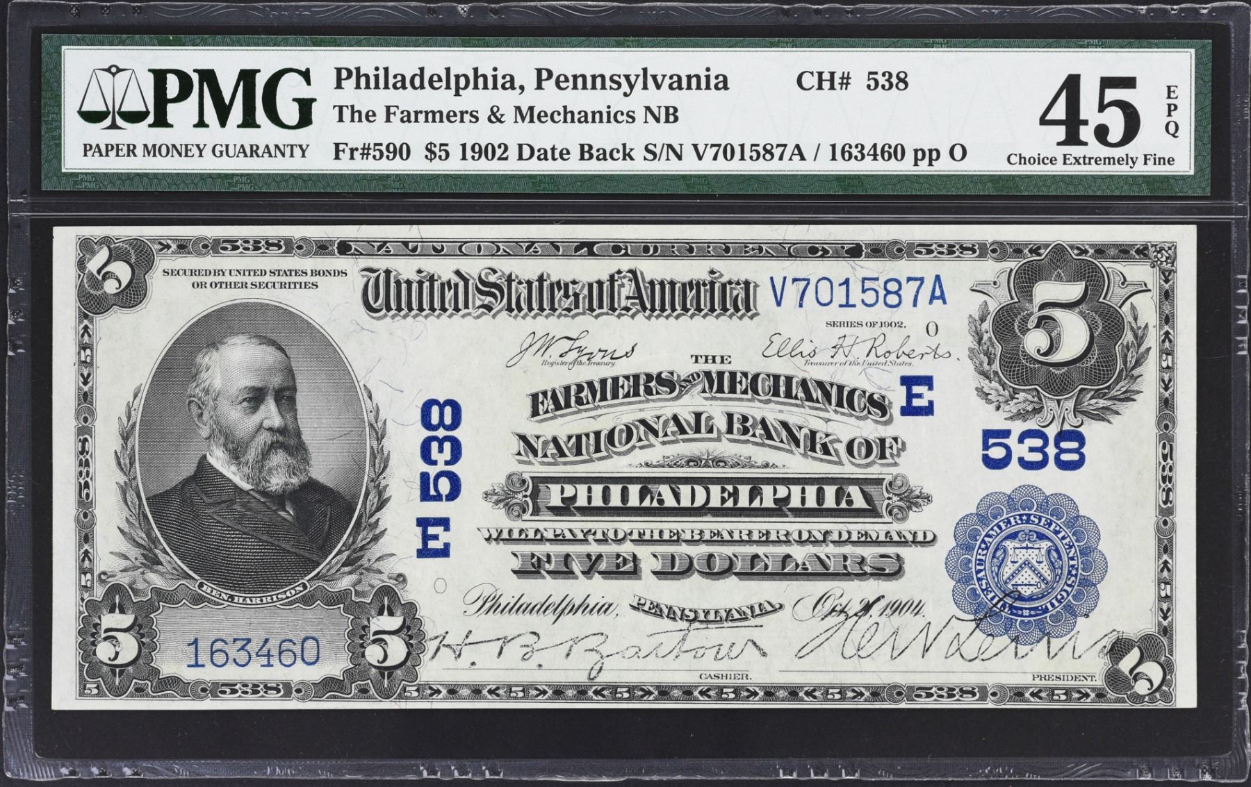 Lot of (3) Philadelphia, Pennsylvania 1902 $5 National Banknotes. PMG ...