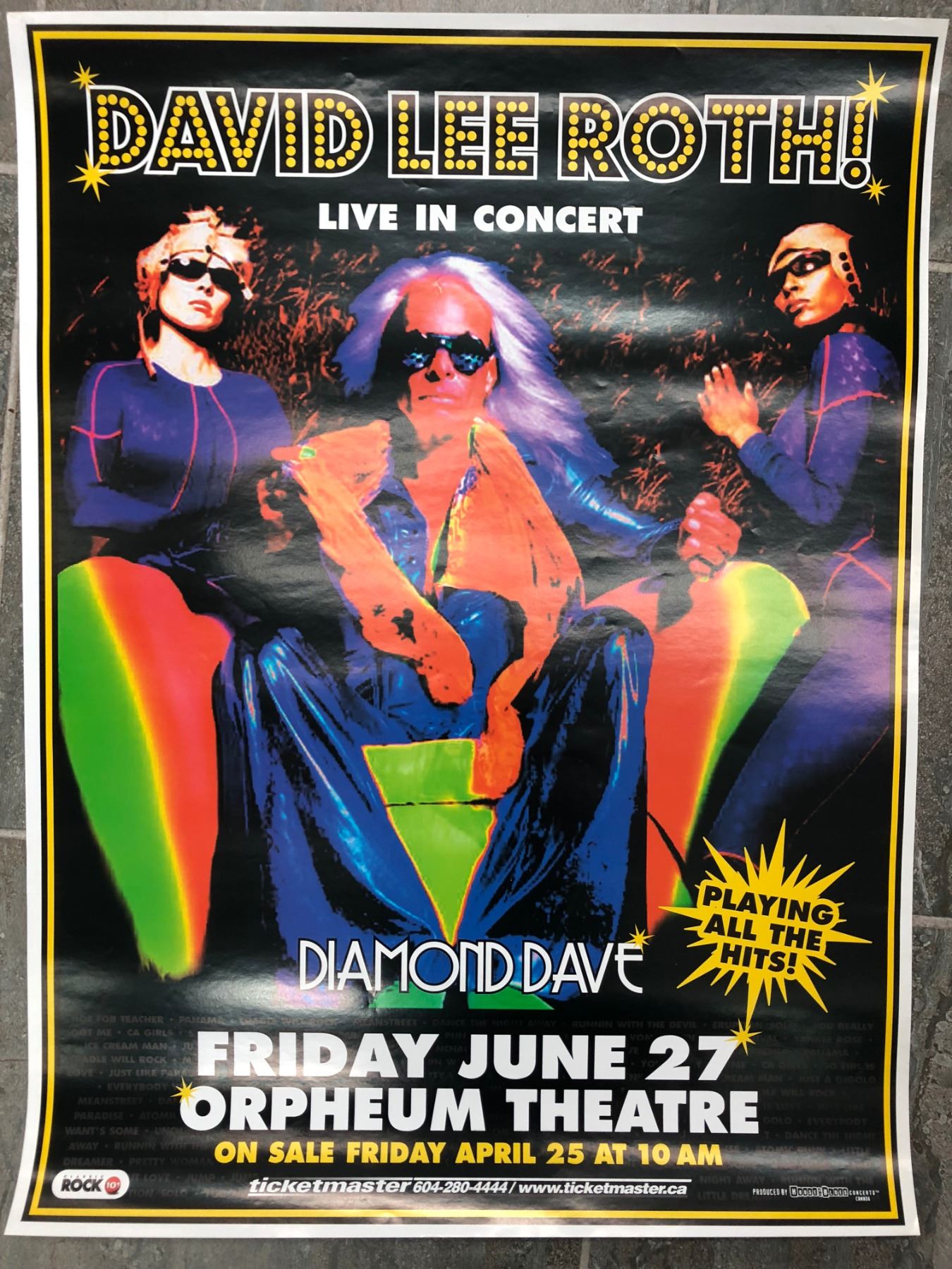 DAVID LEE ROTH CONCERT POSTER (ORPHEUM THEATRE VANCOUVER BC)