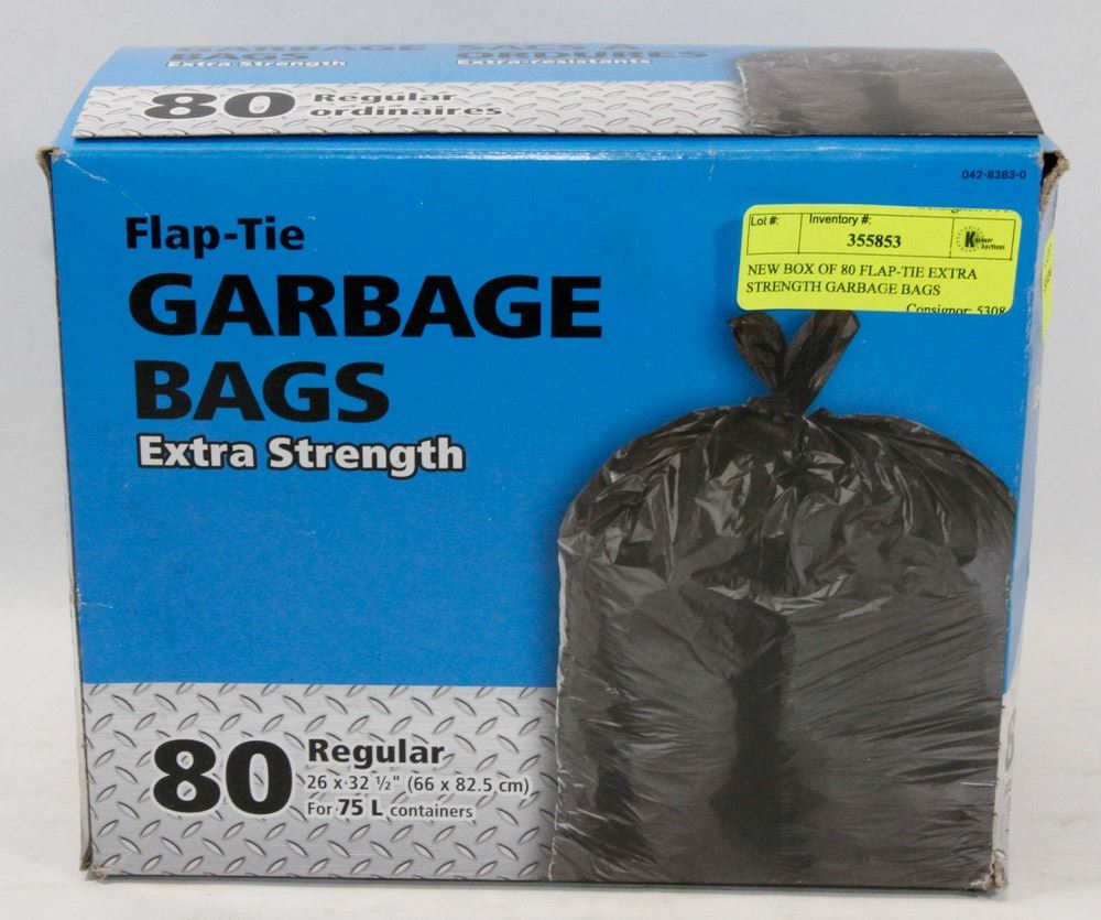 NEW BOX OF 80 FLAP-TIE EXTRA STRENGTH GARBAGE BAGS