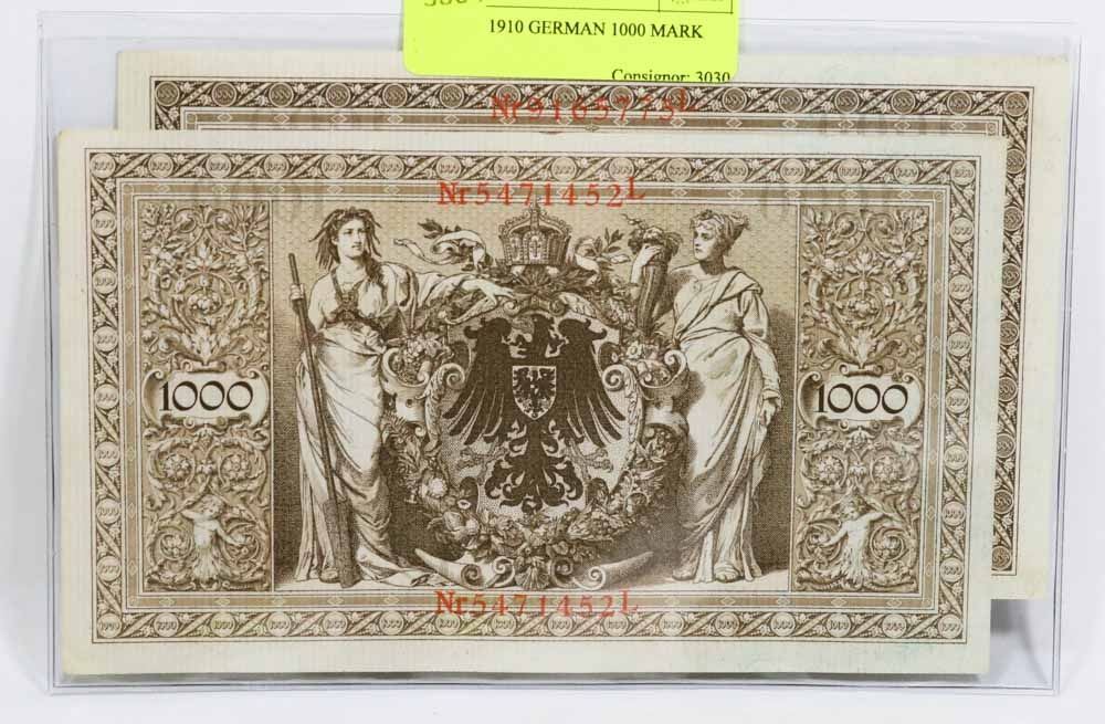 PAIR OF 1910 GERMAN 1000 MARK NOTE