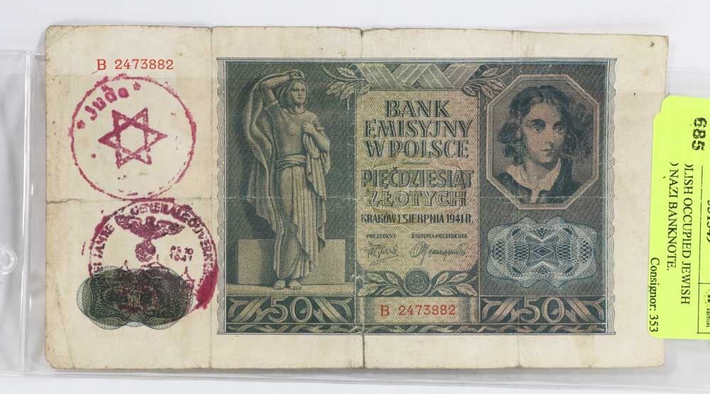 WWII POLISH OCCUPIED JEWISH GHETTO NAZI BANKNOTE. - Kastner Auctions
