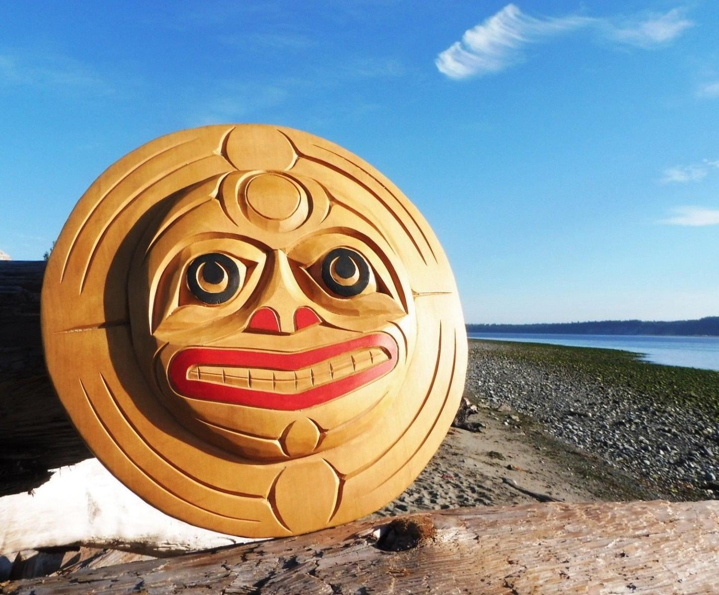 West Coast Native Hand Carved Moon Mask 12 Inch