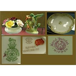 Collection of one hand painted Nippon dish, a Lefton china Hummingbird ...