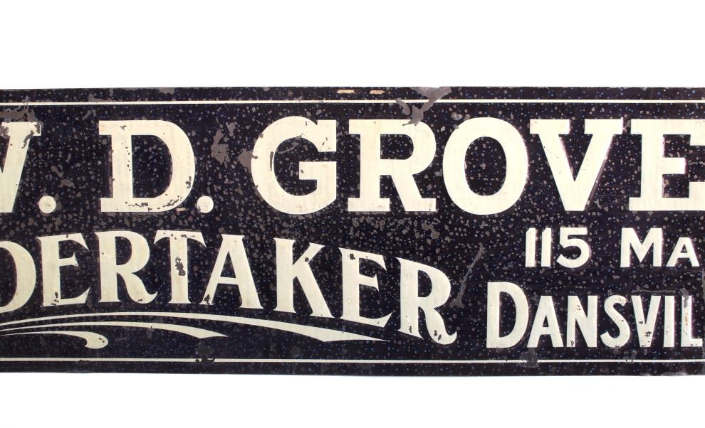 Early 1900's Undertaker Sign Dansville New York