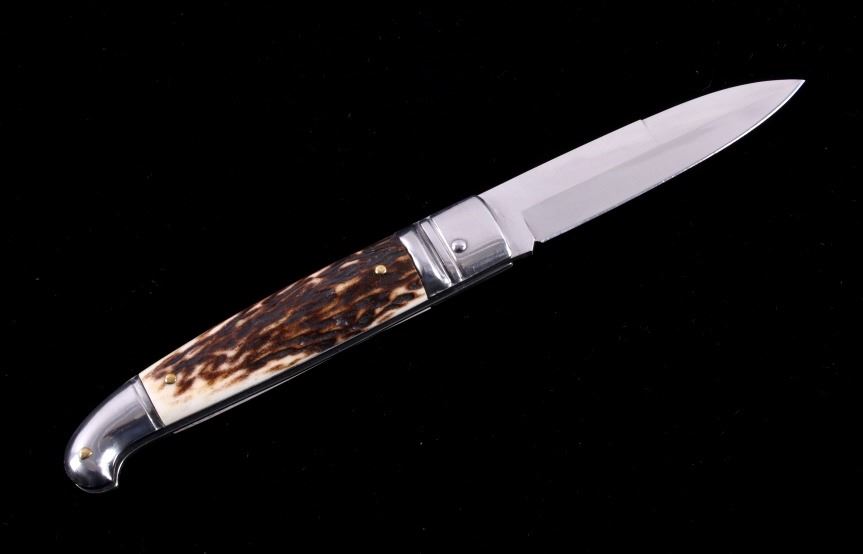 INOX German Lever Lock Stag Switchblade Knife