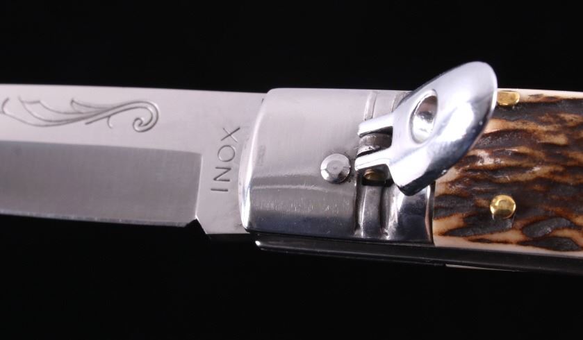 INOX German Lever Lock Stag Switchblade Knife