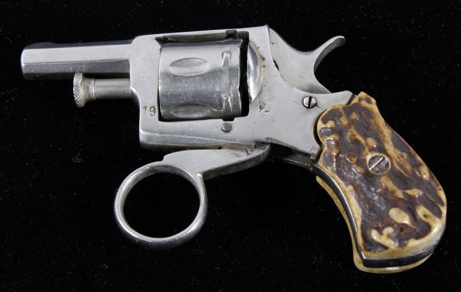 German Proofed Ring Trigger Nickel & Stag Revolver