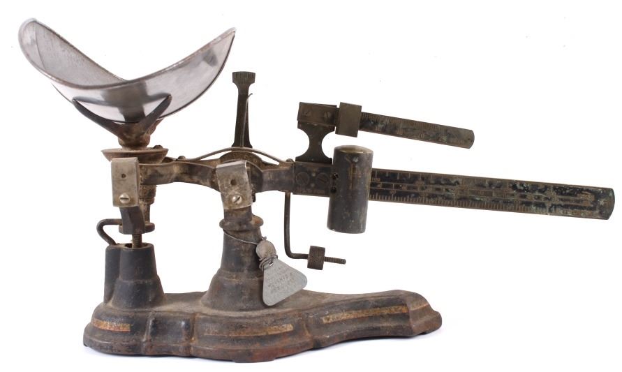 Vintage Cast Iron Sliding Scale with Brass Weights