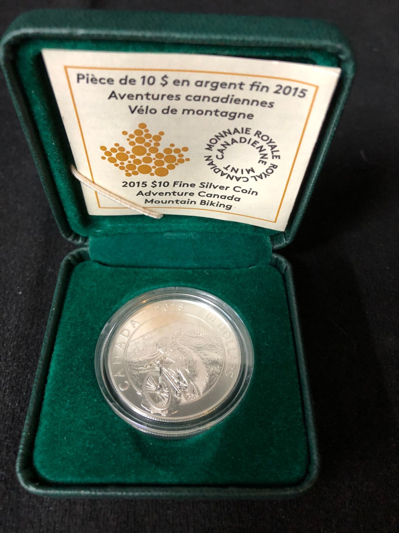 ROYAL CANADIAN MINT $10 MOUNTAIN BIKING COIN .925 SILVER