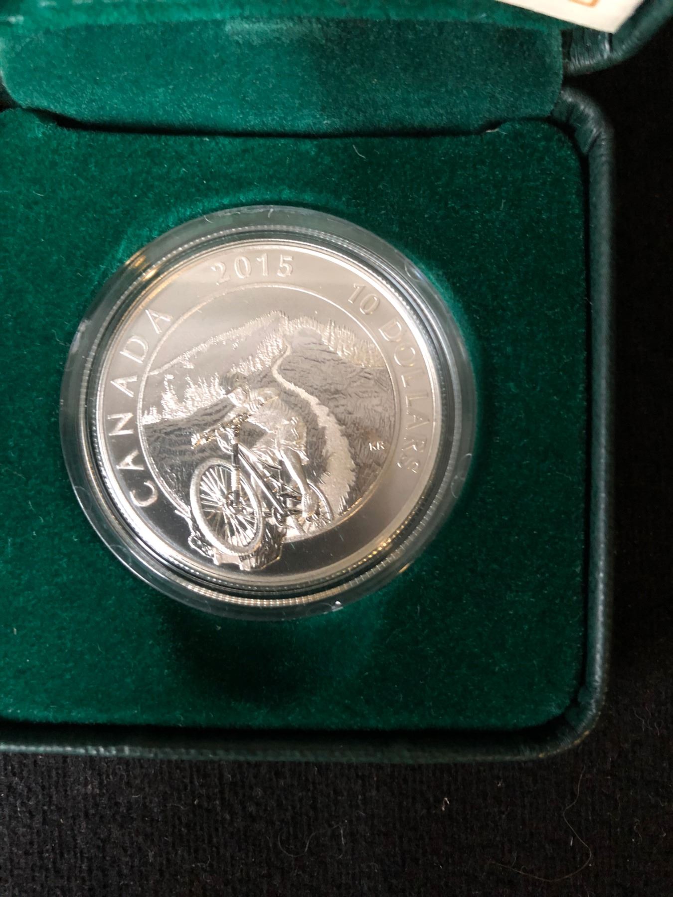 ROYAL CANADIAN MINT $10 MOUNTAIN BIKING COIN .925 SILVER