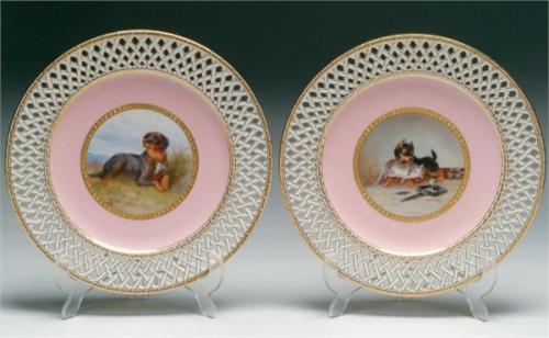 Pair of Minton Dog Portrait Plates each painted in colours on the ...