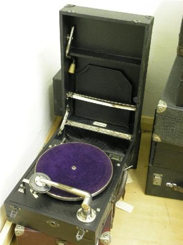A Cliftophone portable gramophone player, with Harrods retail label No ...