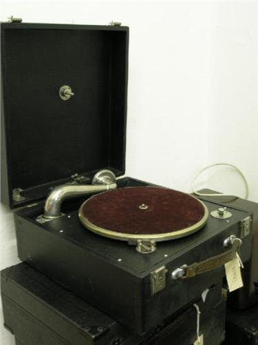 An Edison Bell portable gramophone player, with chrome plated Edison ...