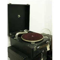 An Edison Bell portable gramophone player, with chrome plated Edison ...