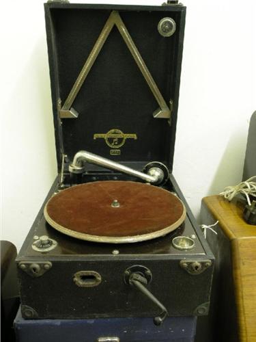 A Columbia No. 112 portable gramophone player, with chrome plated ...