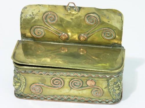 A 19th century brass and copper taper box, 6.5ins
