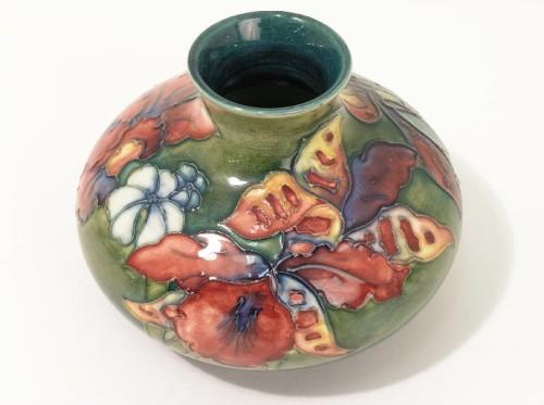 A pair of Royal Stanley Jacobean Ware vases, tapering shape painted ...
