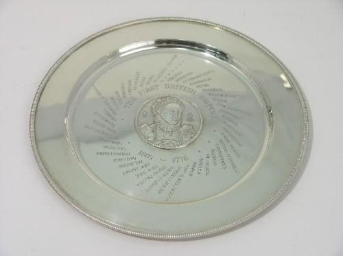 A limited edition silver commemorative plate; 'The First British Empire ...