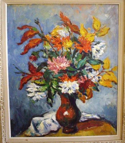 Albert Bertalan (1889-?) Hungarian oil on board, Dahlias and Autumn ...