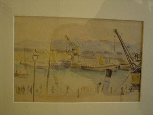 Ethel Hatch (1870-1975) watercolour, Quayside scene, signed, 7 x 10.5 ins.