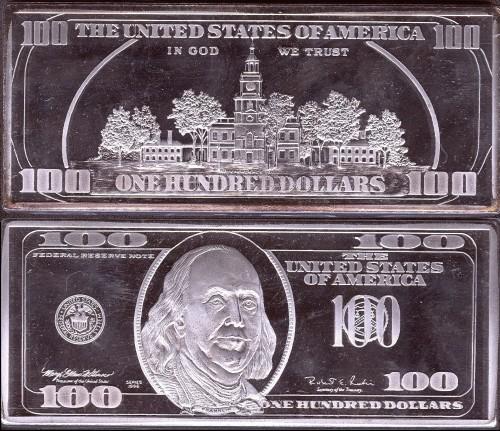 Series 1996 Replica $100 bill "One troy pound" on rim; Great paperweight!