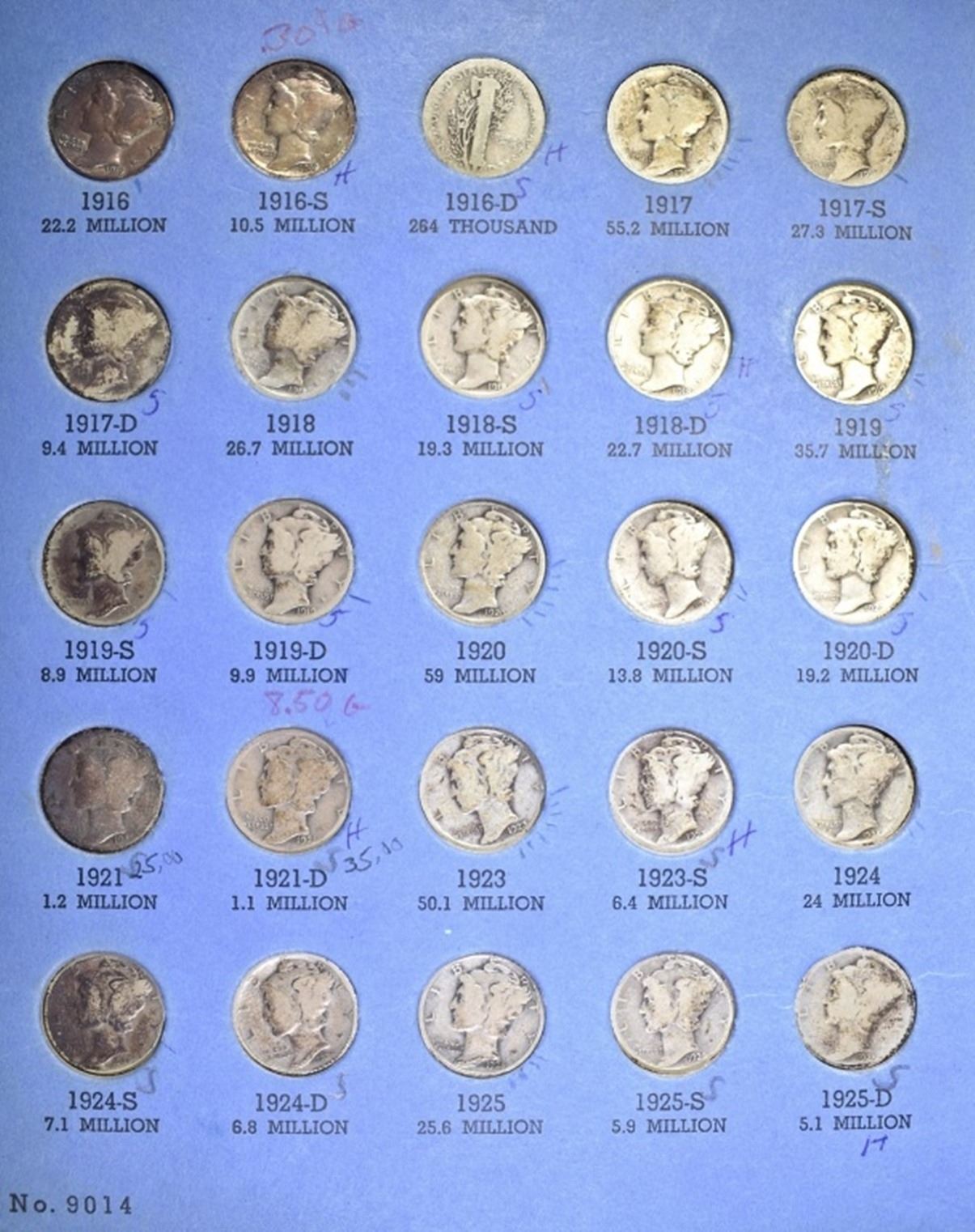 CIRC MERCURY DIME SET COMPLETE EXCEPT THE 1916-D