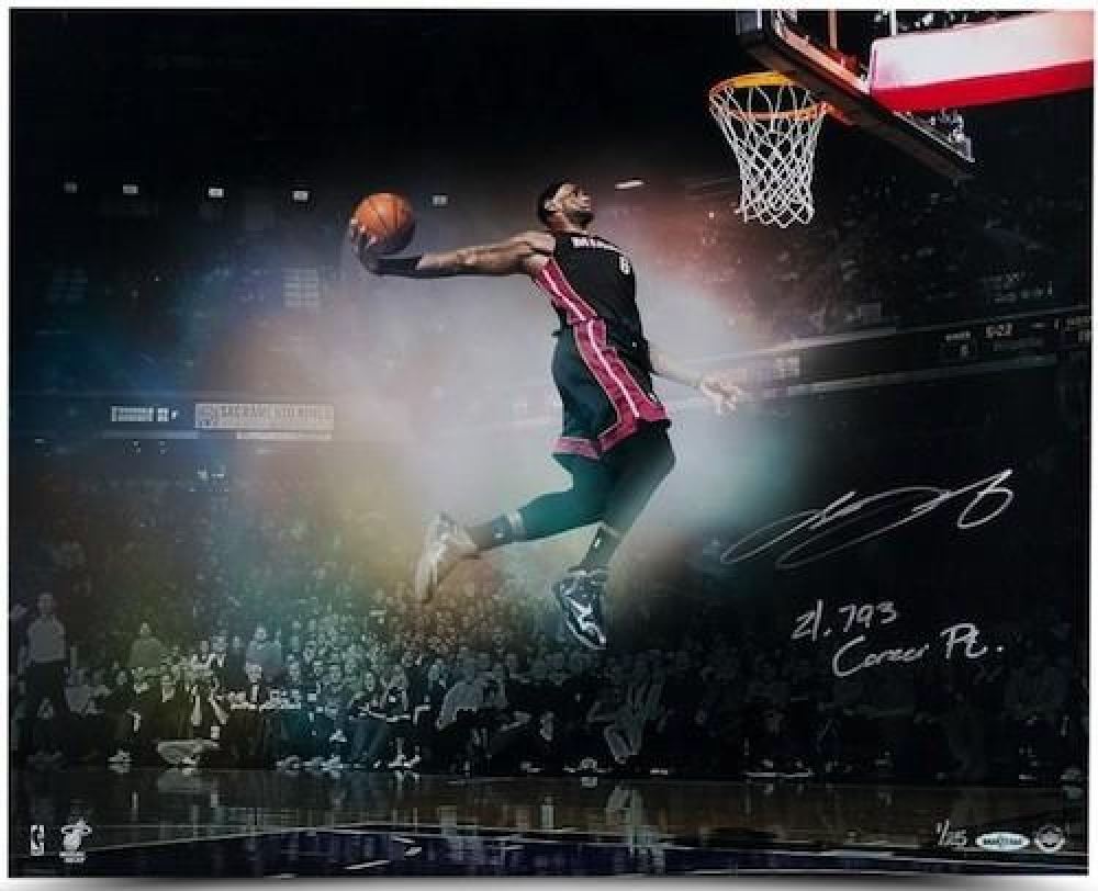 LeBron James Signed Heat "Flying" LE 16x20 Photo Inscribed "21,793 ...