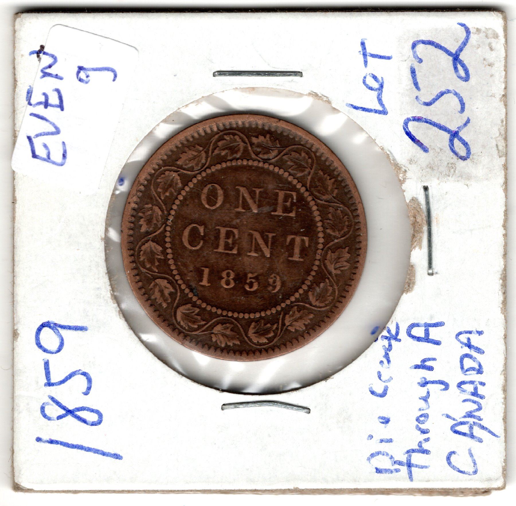 1859 ONE CENT PC *DIE CRACK THROUGH A IN CANADA* - Schmalz Auctions