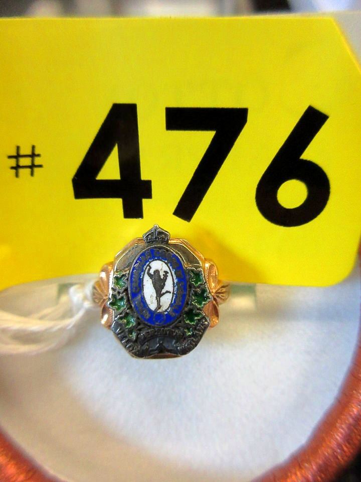 Vintage 10KT Gold & Enamel Canadian Military Ring