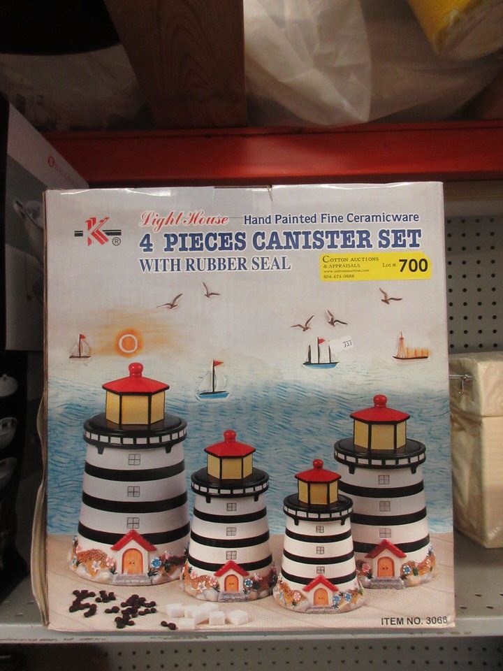 New 4 Piece Lighthouse Canister Set