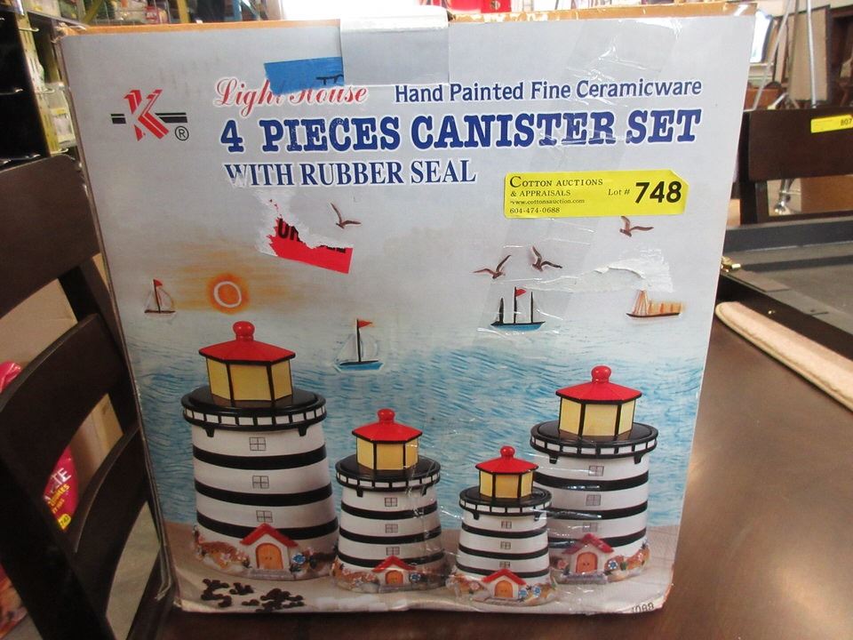New 4 Piece Ceramic Lighthouse Canister Set