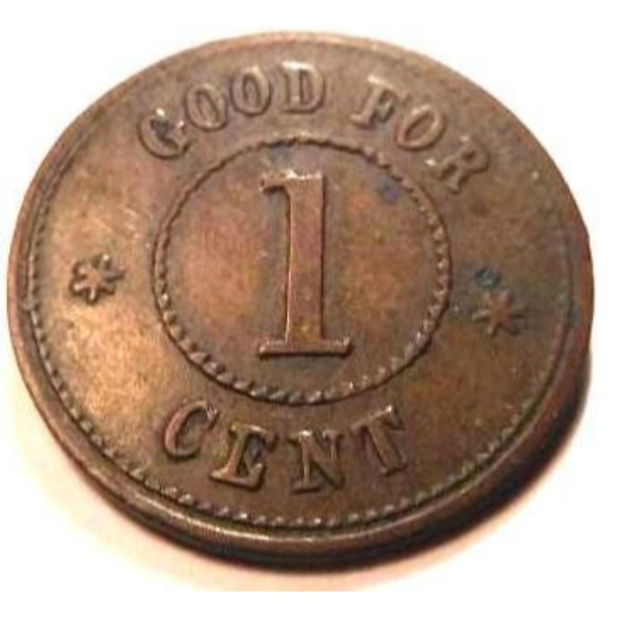 1863 Civil War Token - T. Ivory Billiards Salloon, Brooklyn, NY