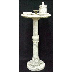 White marble smoking stand; round top with two rem