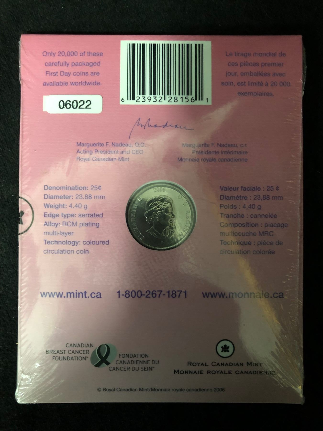 Canada 2006 Pink Ribbon 25 CENT Coin – Creating A Future Without Breast ...