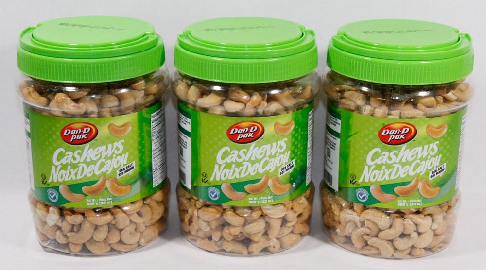 3 CONTAINERS OF DAN D PAK SEA SALT CASHEWS. 908G
