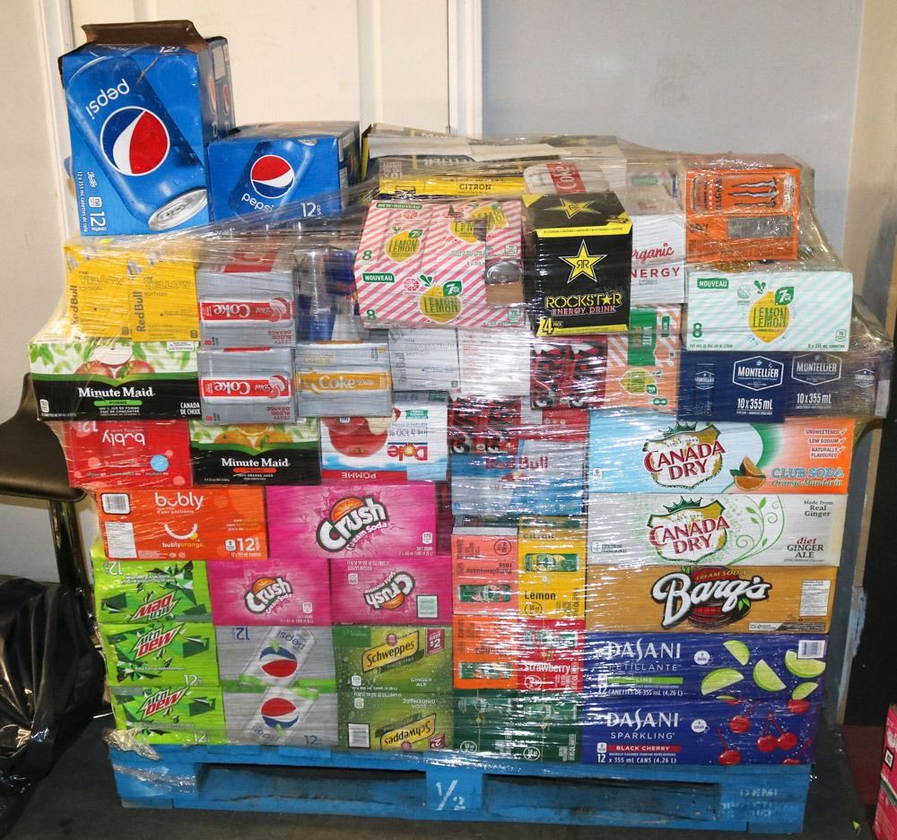 PALLET OF ASSORTED POP, JUICE,WATER, ENERGY DRINKS
