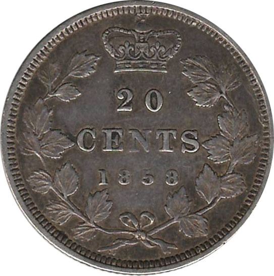 Canada 1858 Silver 20 Cent VF30