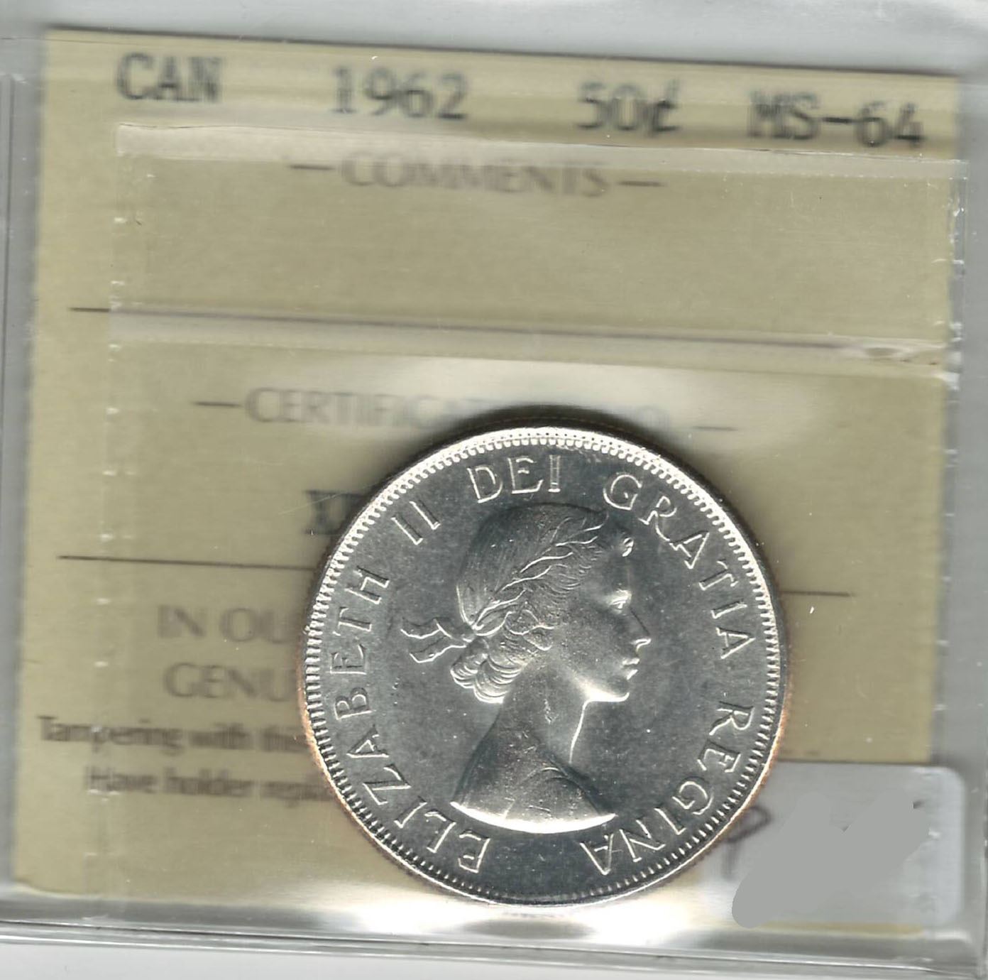 Canada 1962 Silver 50 Cent ICCS MS64