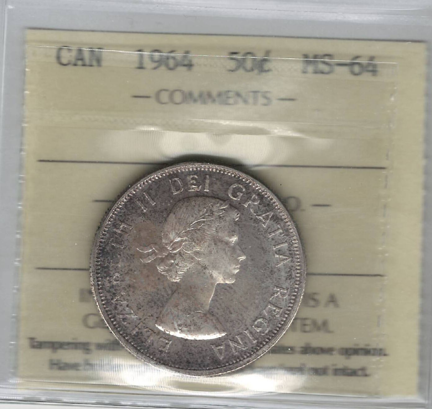 Canada 1964 Silver 50 Cent ICCS MS64 Toned
