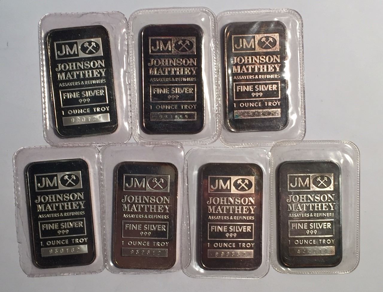 Vintage 1 oz JM Silver Bars (7 pcs)