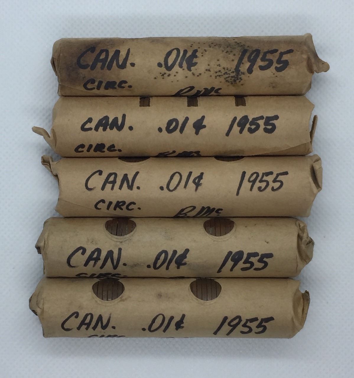 Canada 1955 Circulated Penny Rolls - 5 Rolls