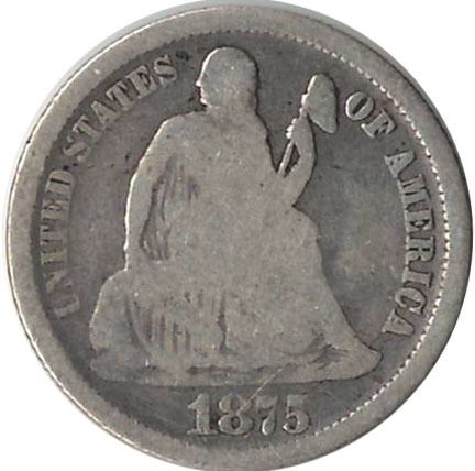 United States 1875-CC Above Bow Silver Seated Liberty Dime G
