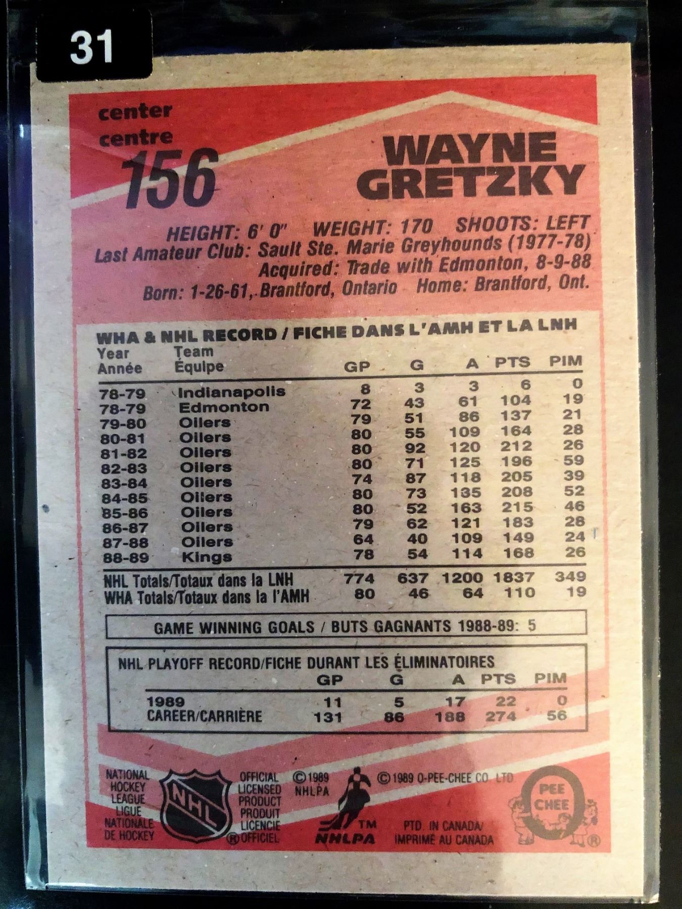 1989-90 O-Pee-Chee Wayne Gretzky Card #156