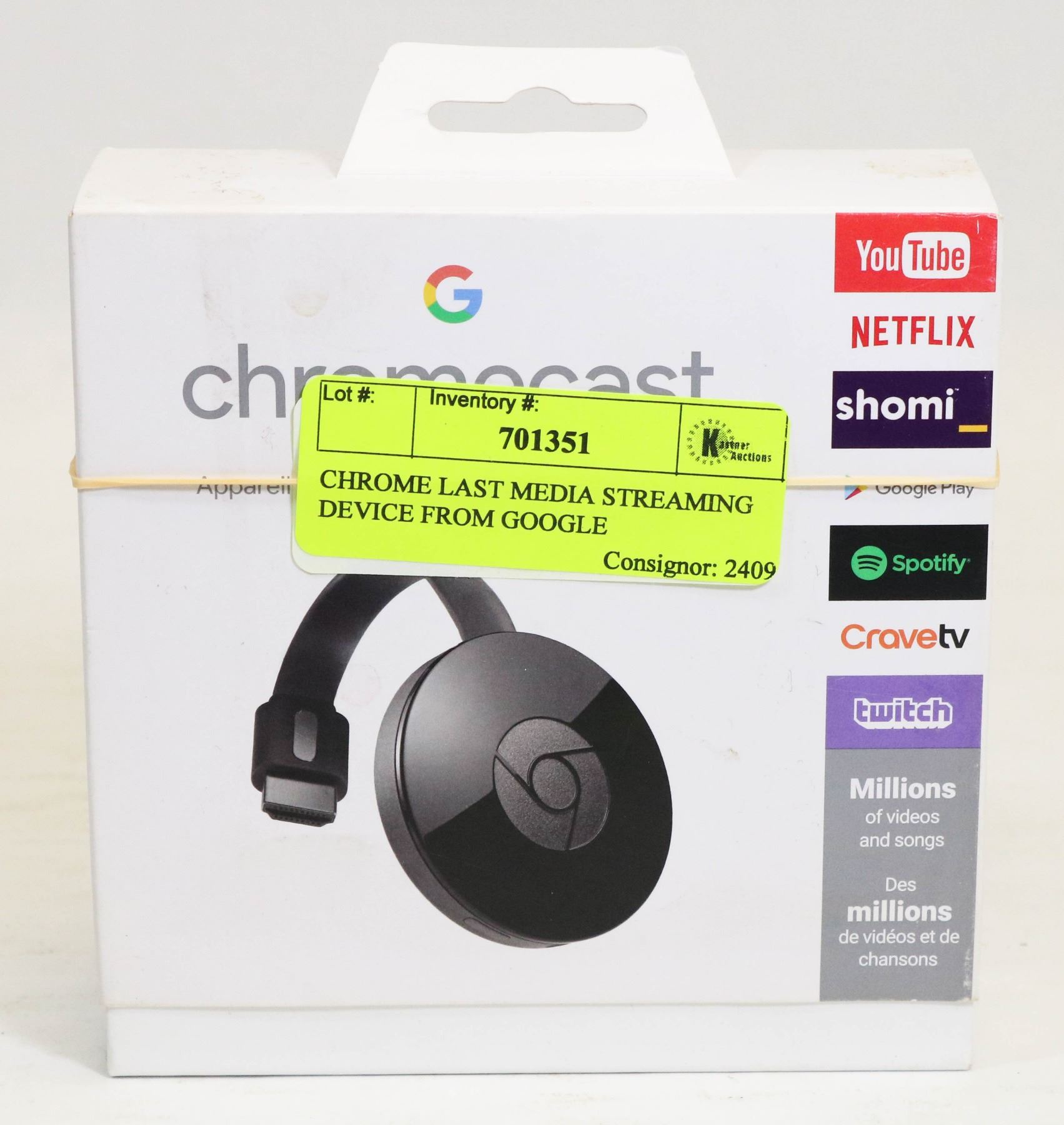 CHROME LAST MEDIA STREAMING DEVICE FROM GOOGLE - Kastner Auctions
