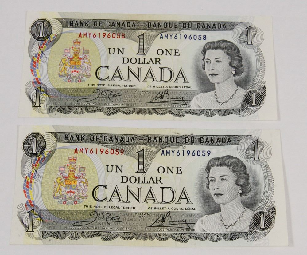 2 CONSECUTIVE SERIAL NUMBERS CANADIAN 1 00 Kastner Auctions 2-consecutive-serial-numbers-canadian-1-00-kastner-auctions