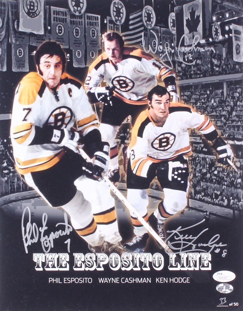Phil Esposito, Wayne Cashman, Ken Hodge Signed Bruins LE 11x14 Photo ...