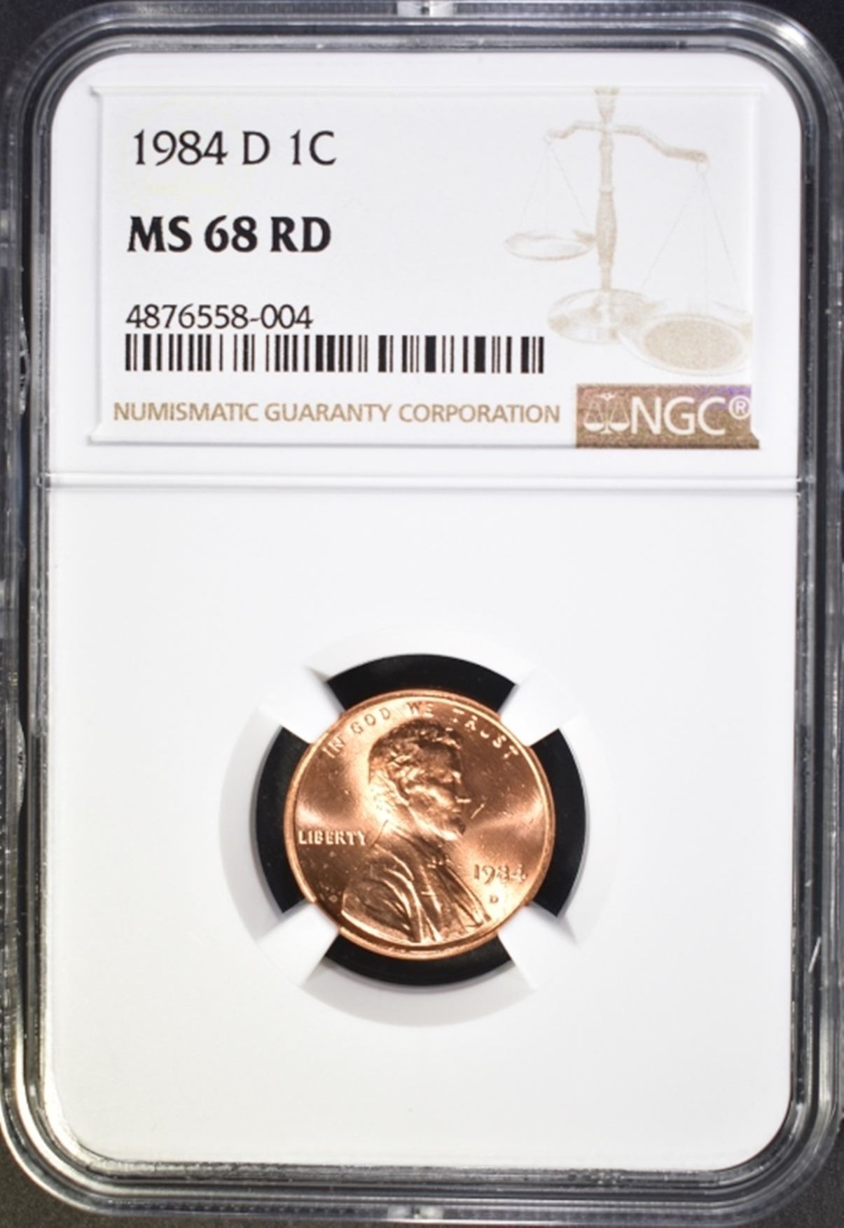 1984-D LINCOLN CENT, NGC MS-68 RED