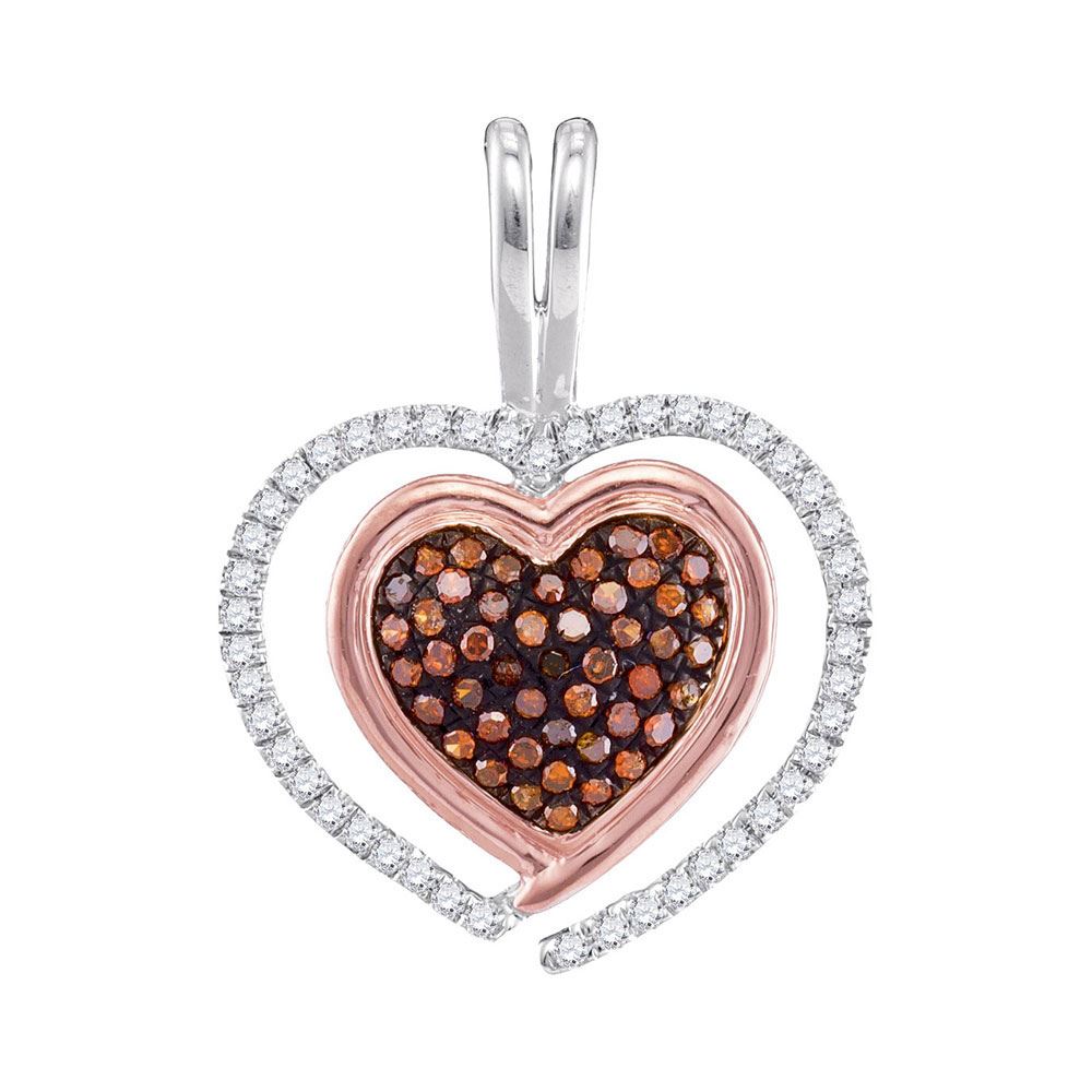 0.25 CTW Red Color Diamond Heart Love Pendant 10KT Two-tone Gold - REF ...