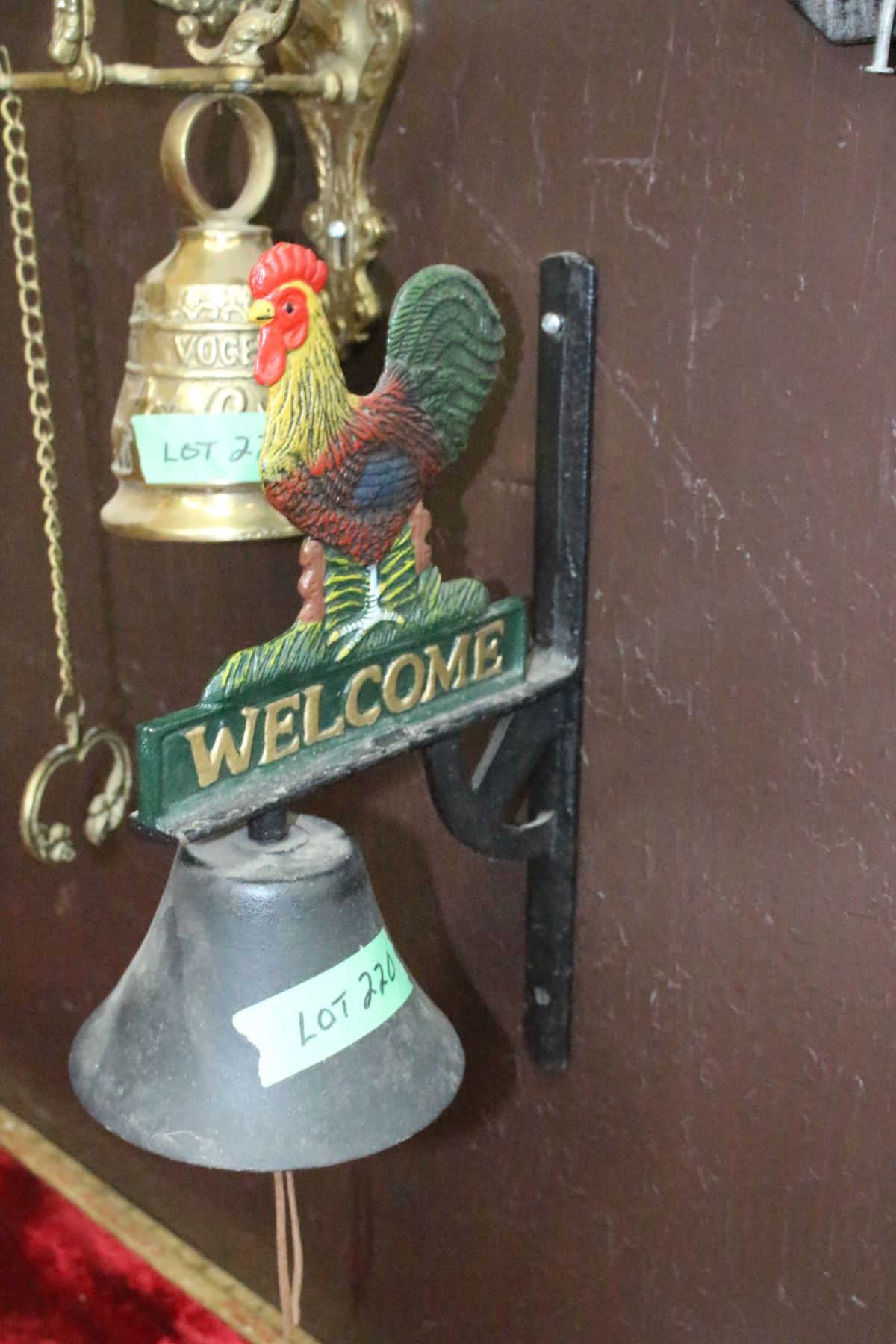 Cast Iron Wall Mount Rooster Welcome Bell